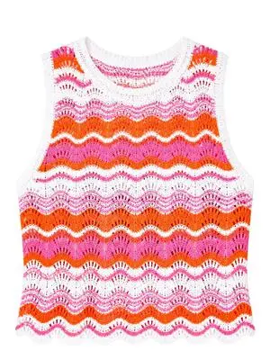 YUMI Stripe Crochet Stripe Vest Top - Orange