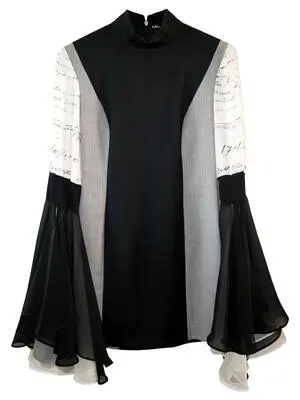 LAURA DAILI Black / White / Grey Silk Sleeve Mini Dress - Black/white/grey