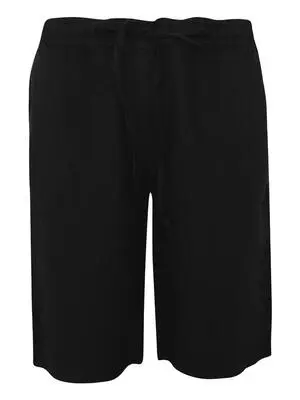 Haris Cotton Elastic Waistband Linen Bermuda - Black