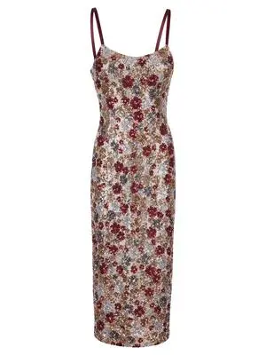 BELSIZE25 Mayfair Series – Garden Dress Velvet-strap Sequinned Midi Dress - Brown/gray/red
