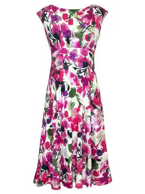 ALIE STREET LONDON Luna Midi Dress With Pockets In Fuchsia Florals - Pink