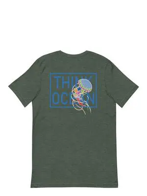 ANCHOR & CREW Anchor & Crew Forest Think Ocean Jellyfish Fluorescence Cotton Embroidered T-Shirt Green