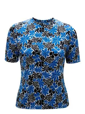 CRONO ZEE Flora Print Stretch Knit Top - Blue