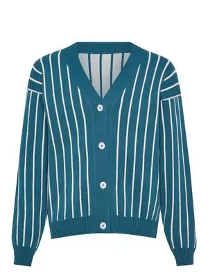 INGMARSON Blue / White Thin Striped Wool & Cashmere Cardigan - Blue/white