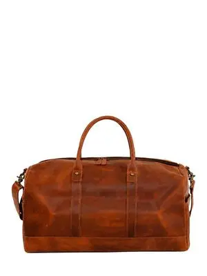 TOURI Genuine Leather Holdall Travel Bag - Brown