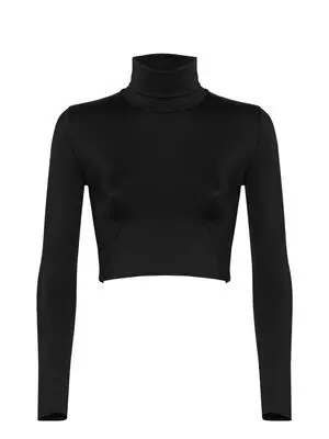 ANTONINIAS Amaze Turtleneck Swimwear Crop Top With Long Sleeves - Black