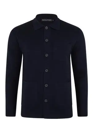 PAUL JAMES KNITWEAR Extra Fine Merino Wool Fabrizio Work Shirt Navy - Blue