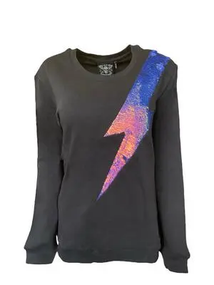 ANY OLD IRON Iridescent Oil Slick Reversible Sequin Lightning Sweatshirt - Black