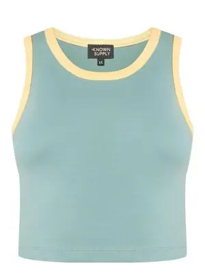 KNOWN SUPPLY Piped Razor Back Cotton Tank Tess Mermaid/blonde - Blue