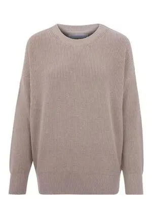 PAUL JAMES KNITWEAR Cotton Ribbed Crew Neck Jumper - Brown