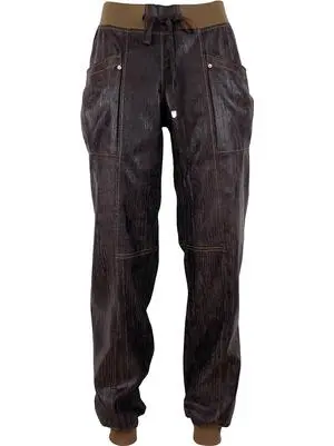 LALIPOP DESIGN Wood-textured Vegan Leather Jogger Pants - Brown