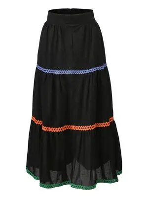 SMART AND JOY Tiered Ruffles Bohemian Flared Skirt - Black