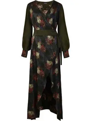 SARVIN Long-sleeve Wrap Dress - Green/black