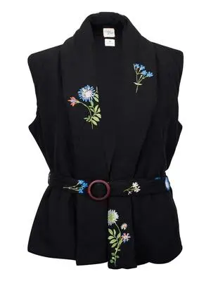 EM & SHI Lily Of The Valley Embroidered Puff Jacket - Black