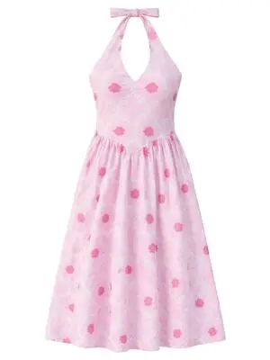 HOUSE OF GL Padmae Hand-block Floral Midi Dress - Pink