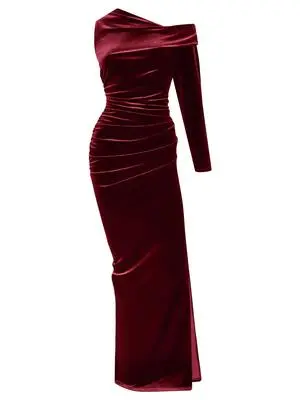 ME & THEE Burgundy Velvet Maxi Dress With Twist Detail - Red
