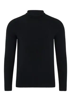 PAUL JAMES KNITWEAR Lambswool Arden Narrow Mock Turtle Neck Jumper - Black