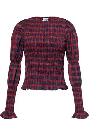 AMY LYNN Iris Pure Cotton Plaid Smocked Top - Red