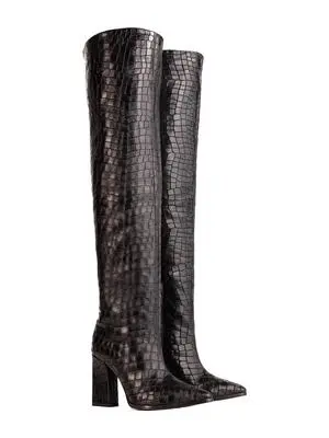 ROSAMUND MUIR LONDON Roma Crocodile Print Over Knee Boots - Black