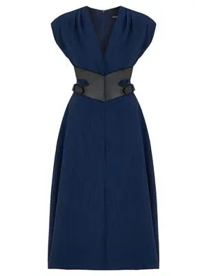 NOCTURNE V-neck Belted Midi Dress - Blue