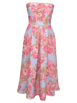 GIRL IN MIND Strapless Floral Print Midi Dress - Yellow