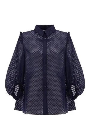 GEORGETTE Deep Navy Veil Blouse - Blue