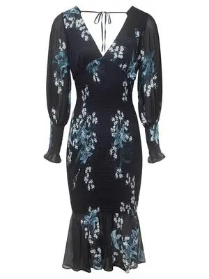 URBAN TOUCH Floral Print Bodycon Style Long Sleeve Dress Navy - Blue