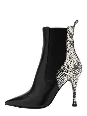 ILVI Black / White Vaso Black-white Leather Heeled Boot With Snake Print - Black/white