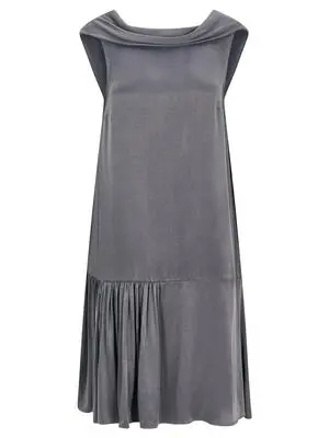 FEMPONIQ Roll Collar Dress With Cutaway Neck - Grey