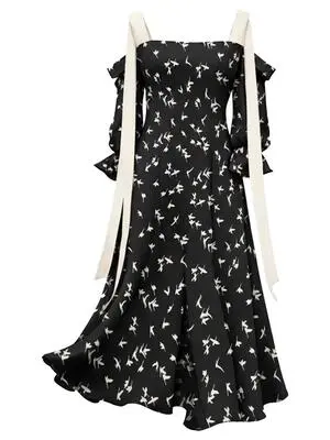 JULIA ALLERT Off-shoulder Midi Dress With Contrast Straps – Print