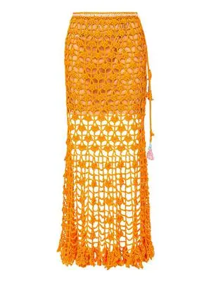 ANDREEVA California Poppy Handmade Knit Midi Skirt - Orange