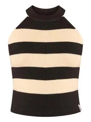 KNOWN SUPPLY Striped High Neck Sleeveless Sweater Cindy /pearl - Black