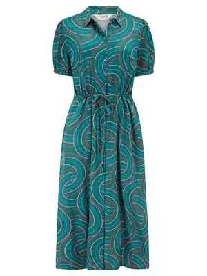 SUGARHILL BRIGHTON Cassandra Midi Shirt Dress Concentric Circles - Green