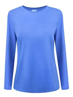 PERLAVERA Perlavera Tanya Solid Cotton Spandex Long Sleeve Crew Neck T-Shirt Blue