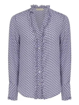 GUINEA Silk Top Pale & Cream Heart Print - Blue