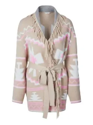 TIRILLM Neutrals Maggie Pattern Knitted Cashmere Cardigan, Light Melange - Beige