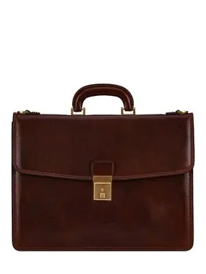 TIME RESISTANCE Leather Briefcase The Sound Of The Mountain - Brown