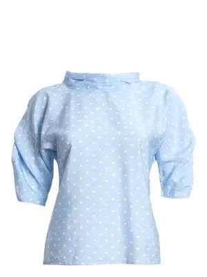BIANCA POPP Puff Blouse With Collar In Dotted - Blue