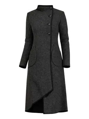 NIKKA PLACE Asymmetrical Boiled Wool Cardigan With Buttons And High Neck In Charcoal Gray - Grey