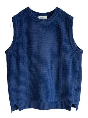 ZENZEE Wool Cashmere Crew Neck Cable Knit Vest Navy - Blue