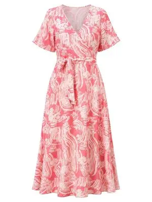 OH!ZUZA NIGHT&DAY Neutrals / Echo Viscose Wrap Dress With Pockets Print - Pink