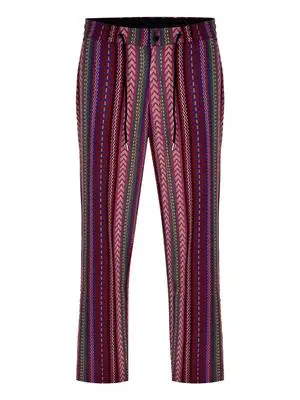 DAVID WEJ Dareski Tribal Print Drawstring Trousers Wine Multi - Red