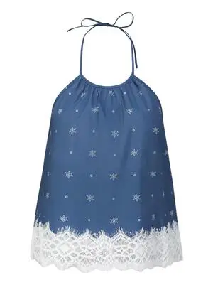 NUAJE NUAJE Soleil Lace Trim Halter Cotton Top - Blue