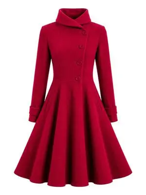 NIKKA PLACE Wool Princess Buttoned Coat With Pockets In Raspberry Color - Red