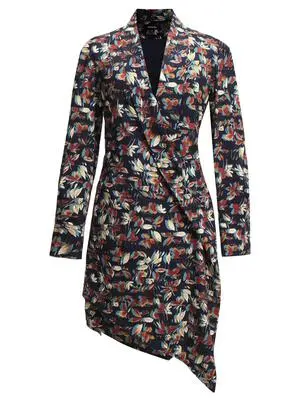 SMART AND JOY Draped Short Tunic Dress In Leaves Print - Blue