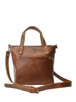 HIDES LEATHER CO. Handmade Mini Leather Tote Shoulder Bag - Brown