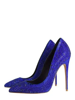 AETHRA SHOES Aqua Suede Crystal-embellished Pointed Toe Stiletto Pumps - Blue