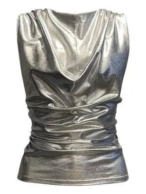 IMAATU Onu Glam Metallic Shine Sculpting Elastic Faux Leather Waterfall Top - Silver