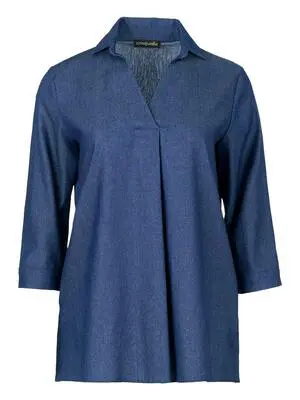CONQUISTA Denim Style V Neck Top - Blue
