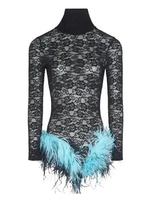 JUNIE Gia Body Lace / / Blue Trim & Tights - Black